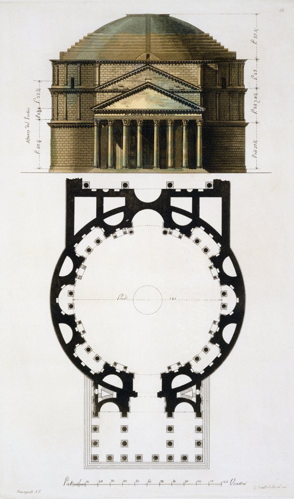 Ground Plan and Facade of the Pantheon, Rome, from Le Costume Ancien et Moderne by Jules ...